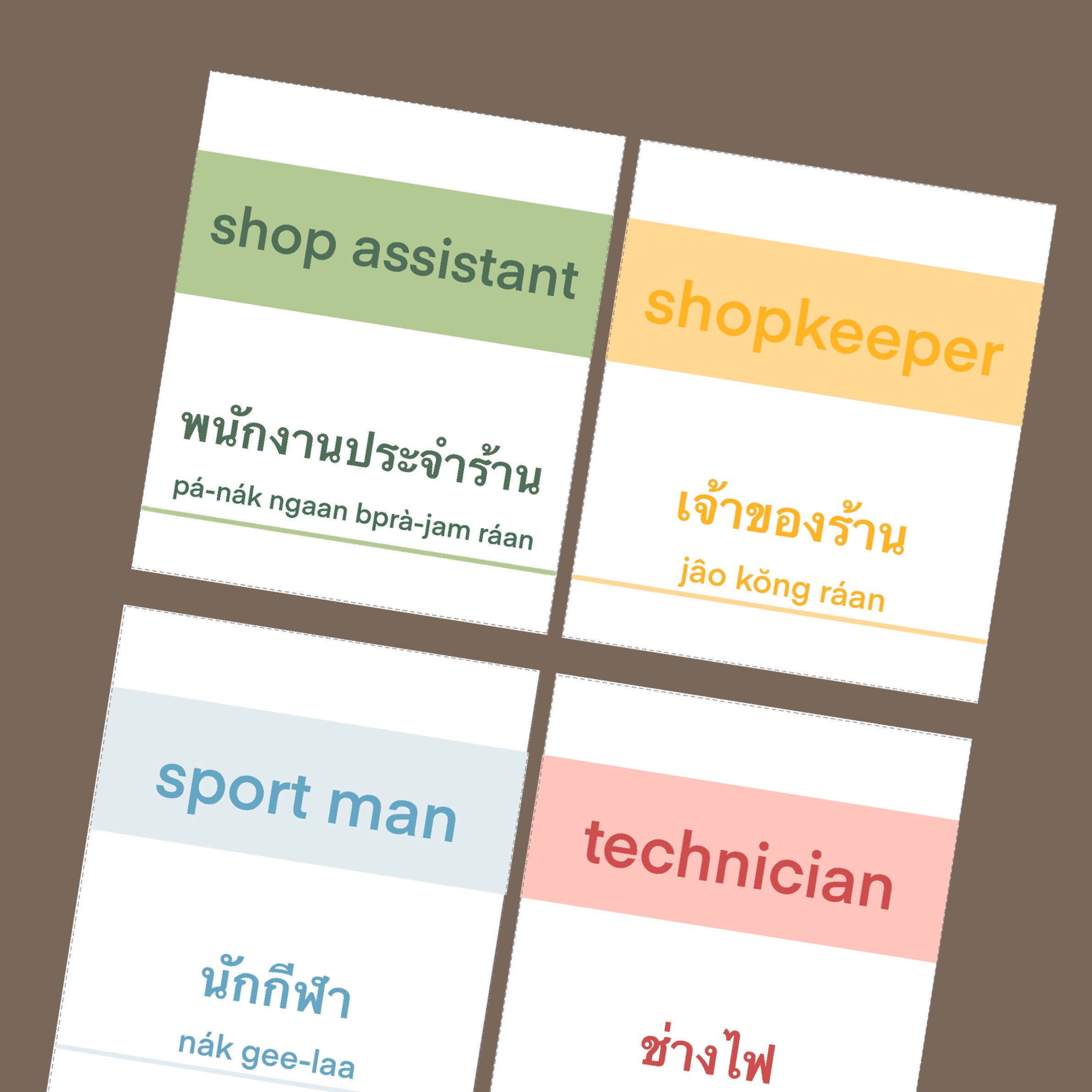 Thai Occupation Vocabulary Flashcards, Learning Thai Vocabulary, for ...