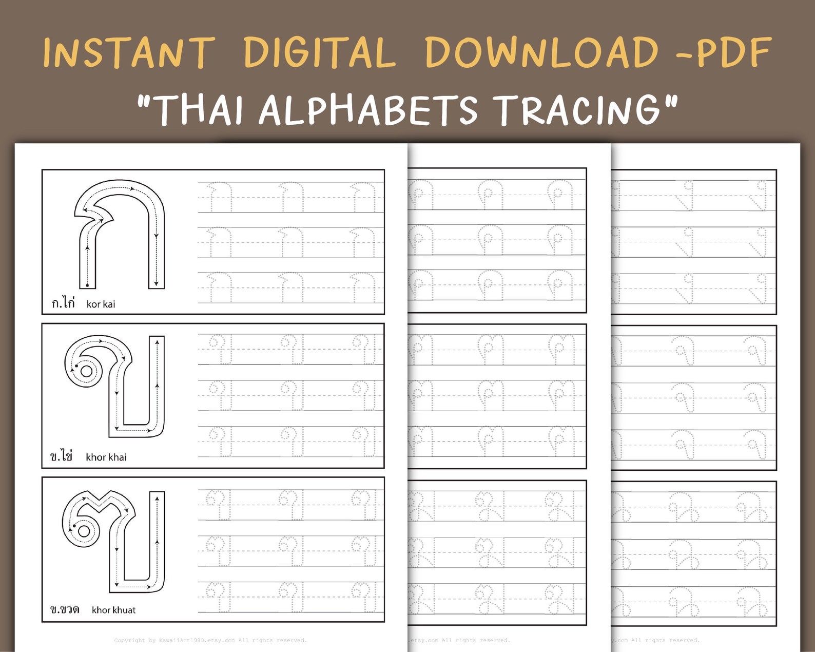 Thai Alphabets Tracing Worksheet, for Teacher, Printable PDF, Instant ...