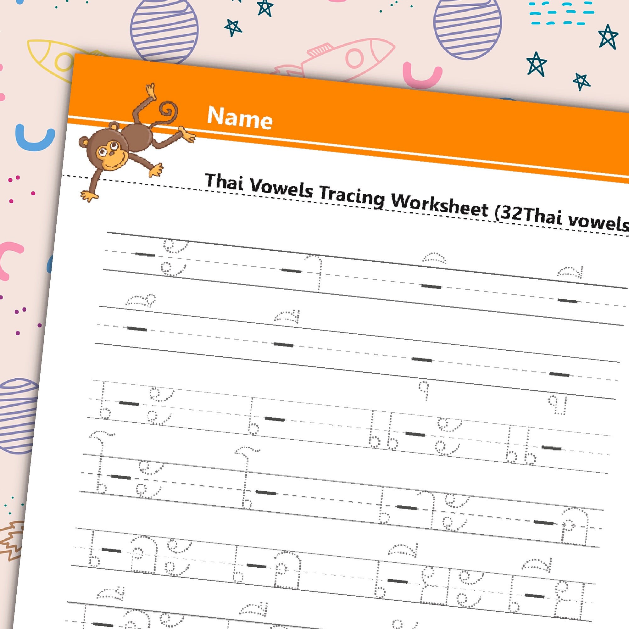 Thai Vowels Tracing Worksheet, Thai Learning, Printable PDF, Instant ...