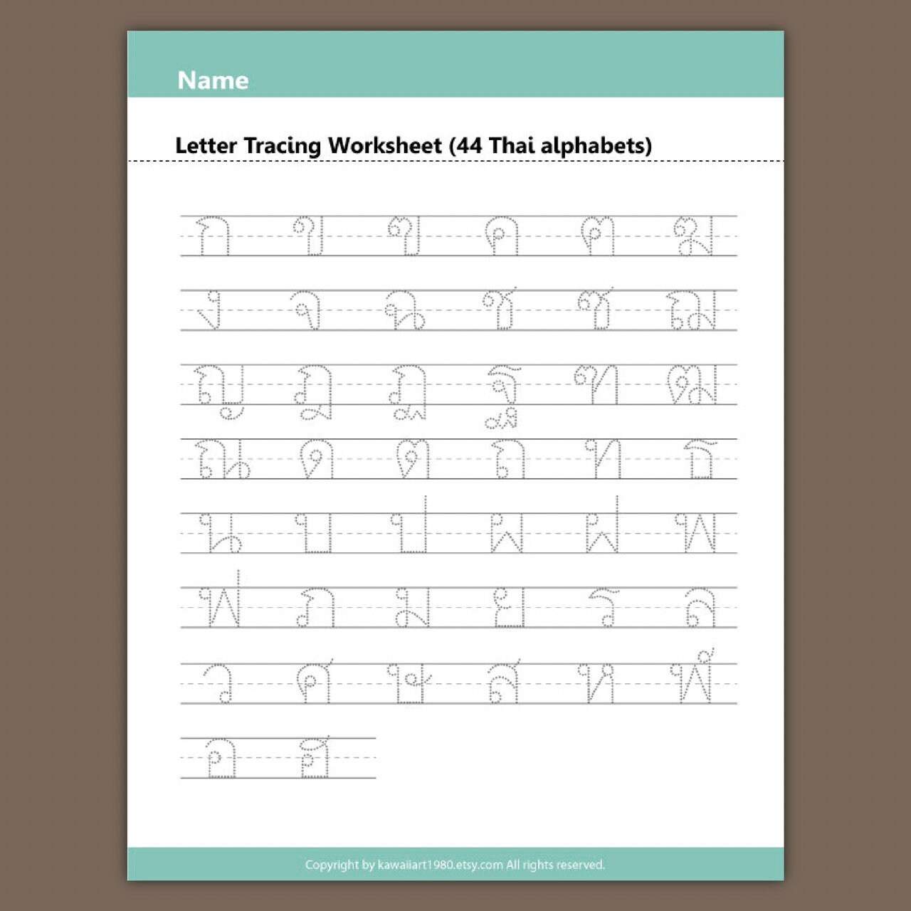 Thai Alphabets & Vowels Tracing Worksheet, Printable PDF, Instant ...
