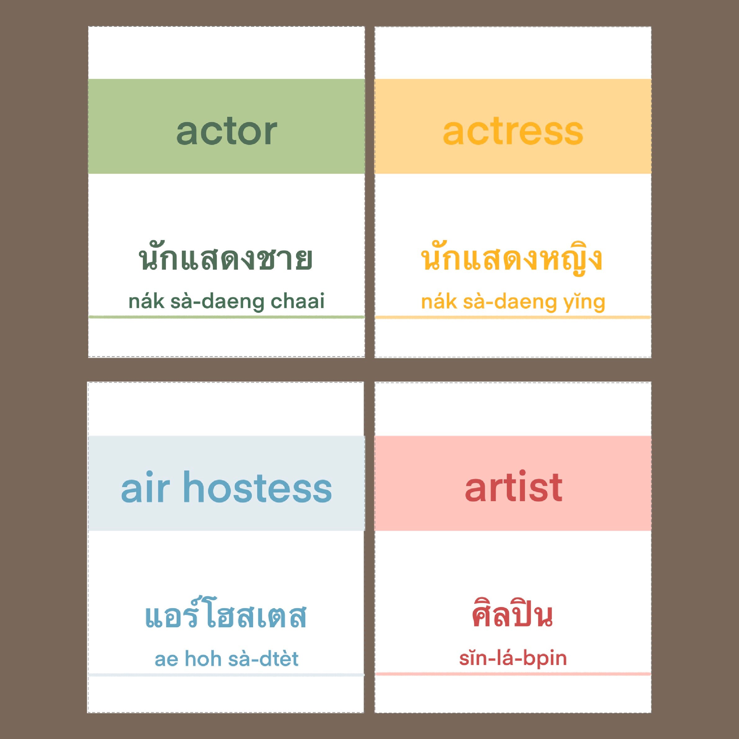 Thai Occupation Vocabulary Flashcards, Learning Thai Vocabulary, for ...