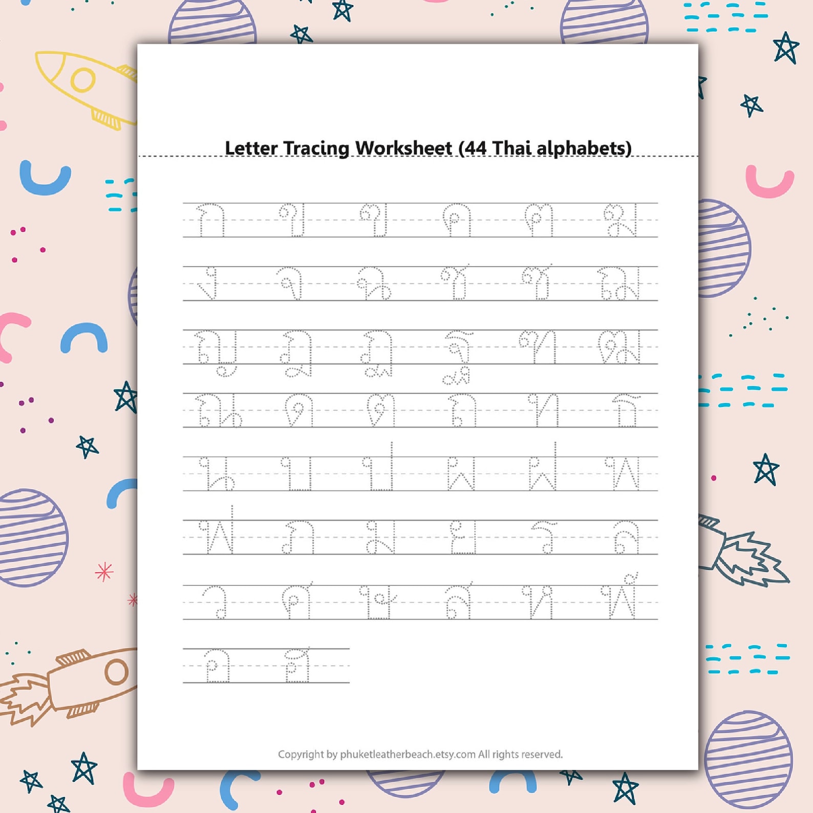 Thai Alphabet Tracing Worksheet: Coloring Pages (printable PDF) - Etsy