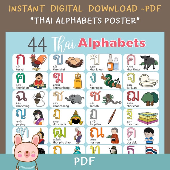 Thai Alphabet Poster THAI ALPHABET POSTER, Thai Alphabet Chart With