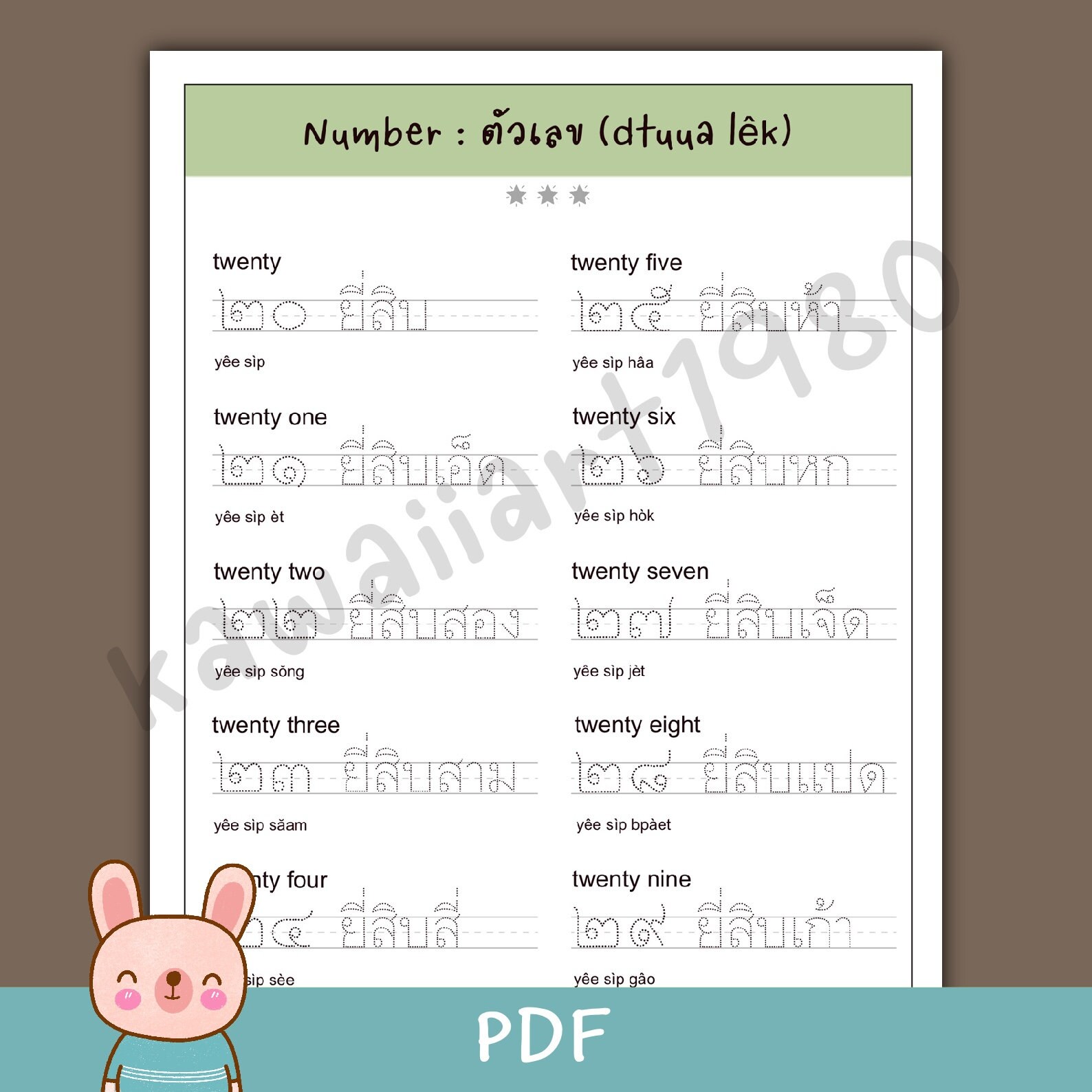 Thai Number Worksheet, Printable PDF, Instant Download, Learning Thai ...