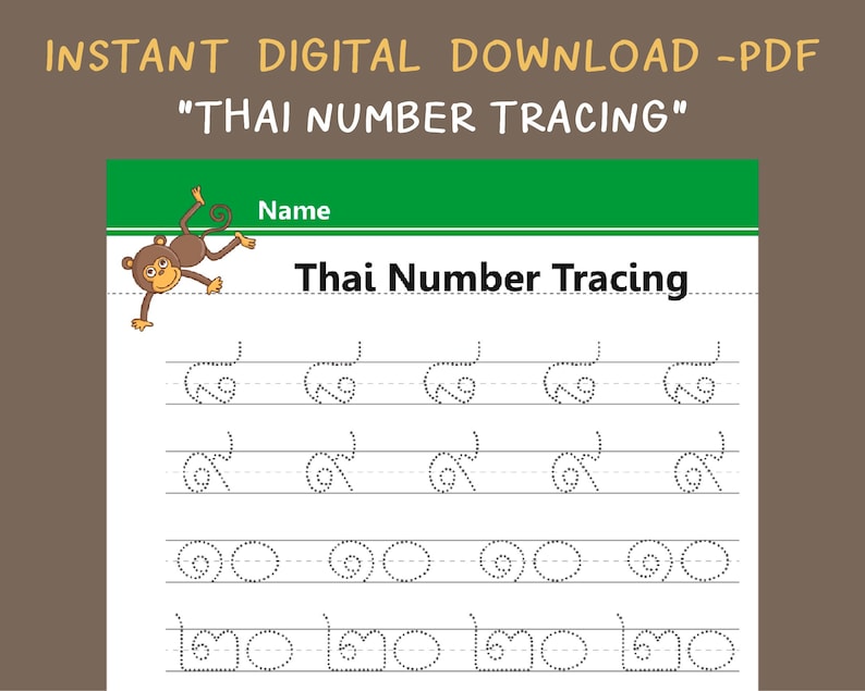 Thai Number Tracing Worksheet Printable PDF Instant - Etsy