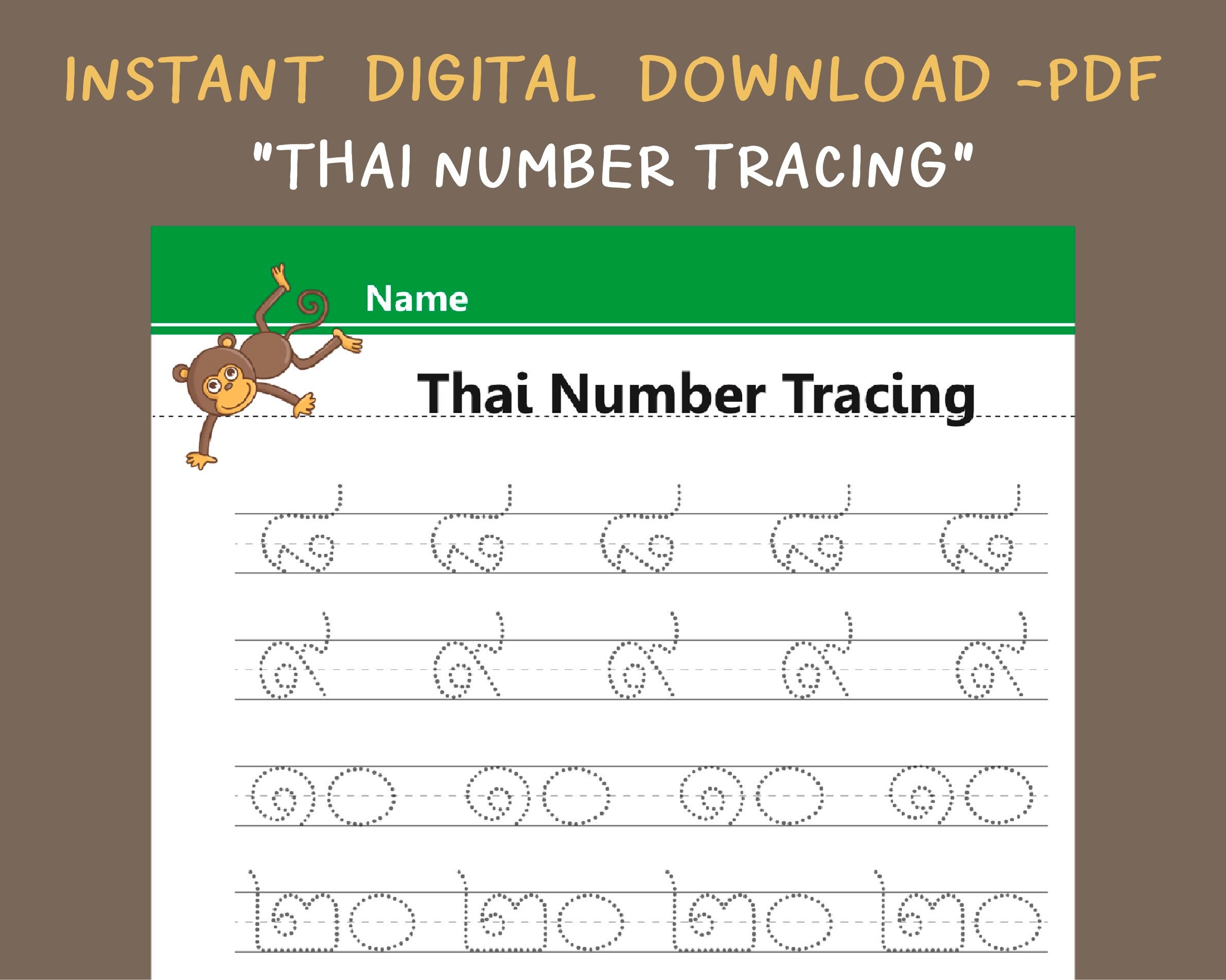Thai Number Tracing Worksheet Printable PDF Instant - Etsy