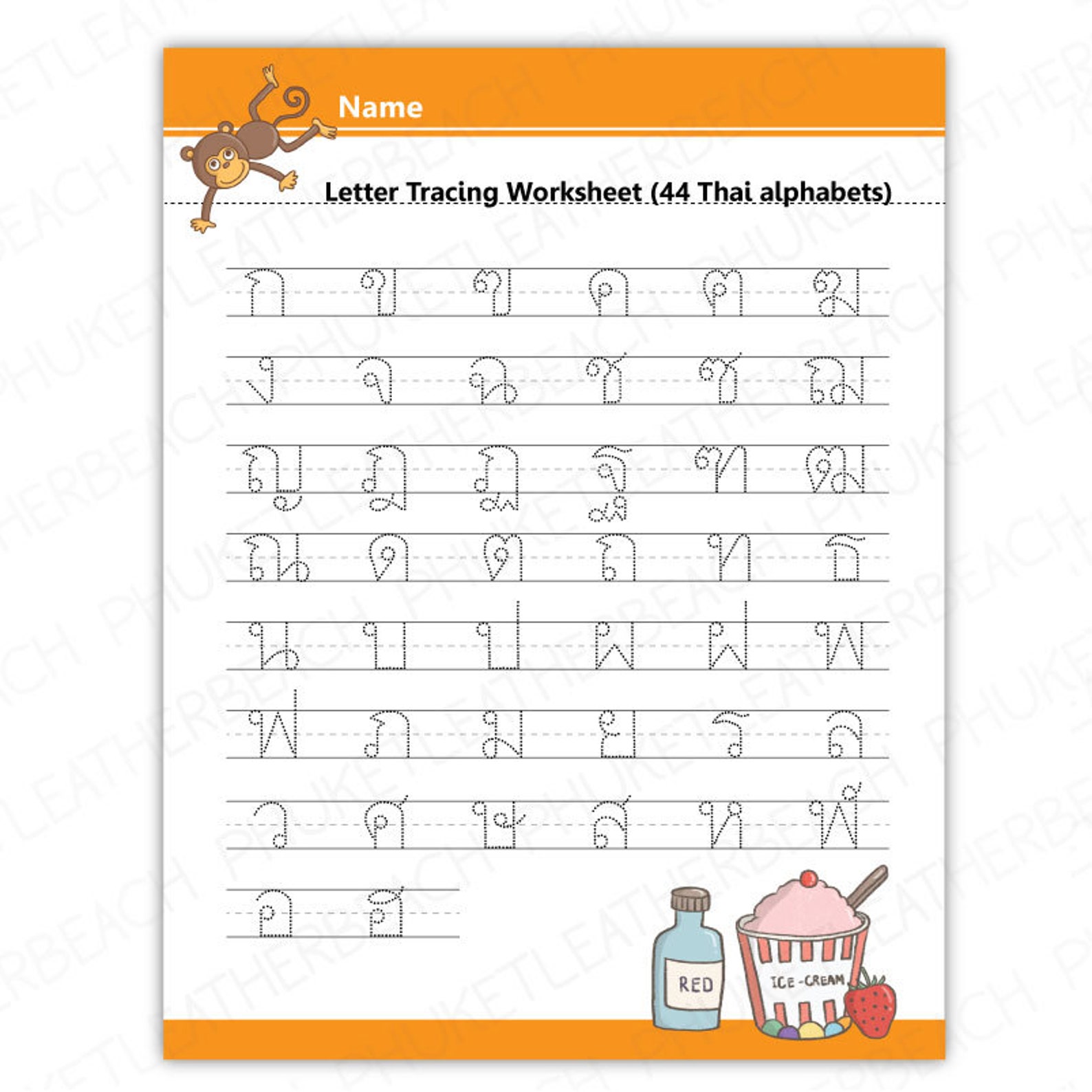 Thai Alphabets Letters Tracing Worksheet, Printable PDF, Instant ...
