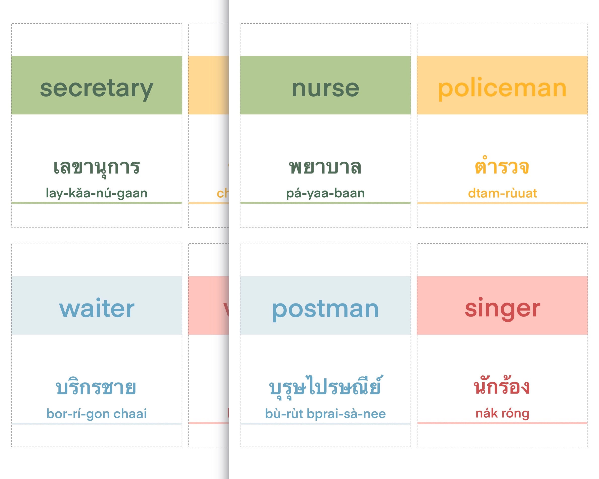 Thai Occupation Vocabulary Flashcards, Learning Thai Vocabulary, for ...