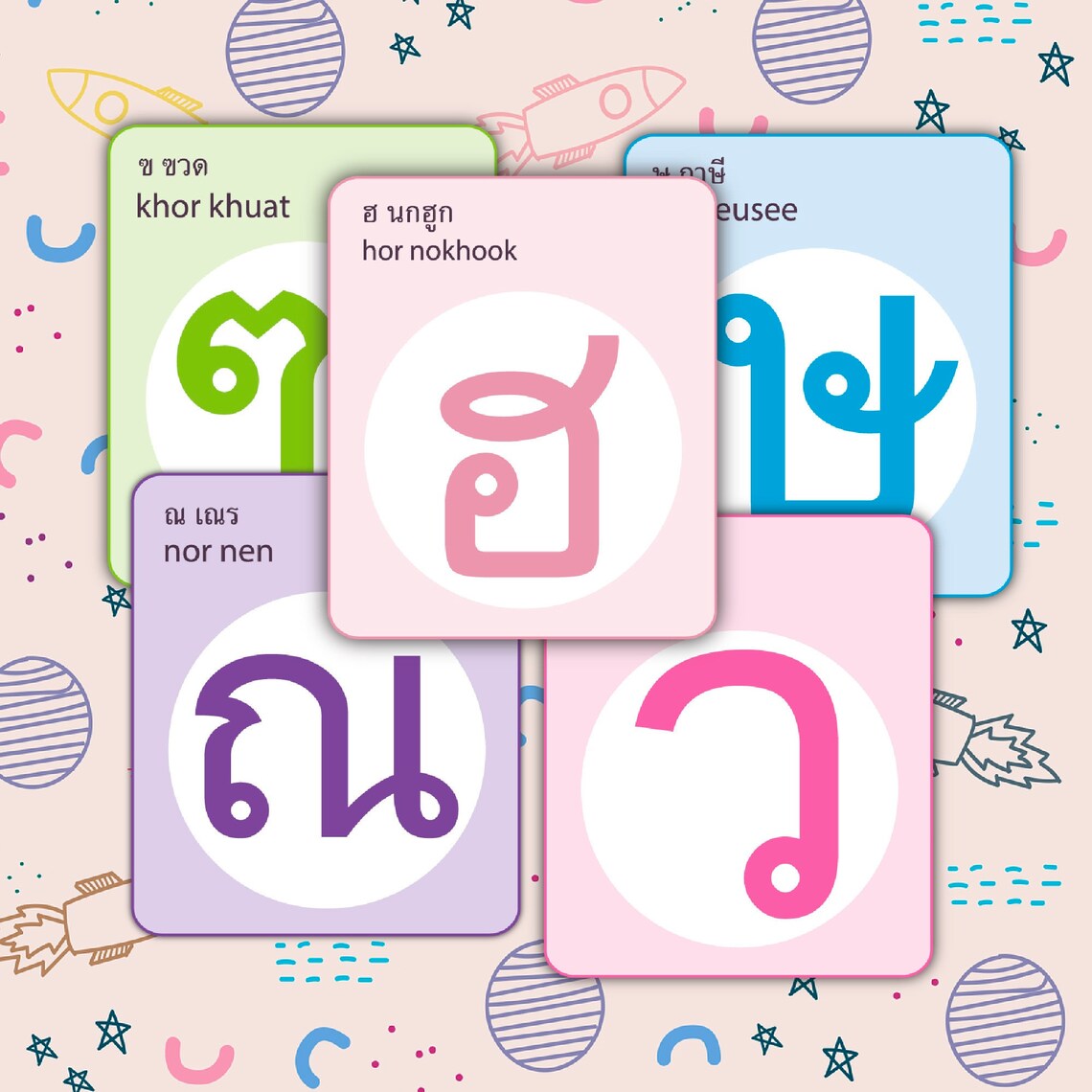 Learn Thai Alphabets 44 Thai Letters Flash Card Thailand - Etsy