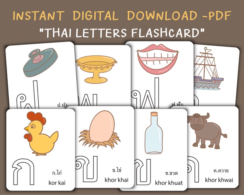 Thai Alphabet Flash Cards With Pictures (PDF Download) - Etsy