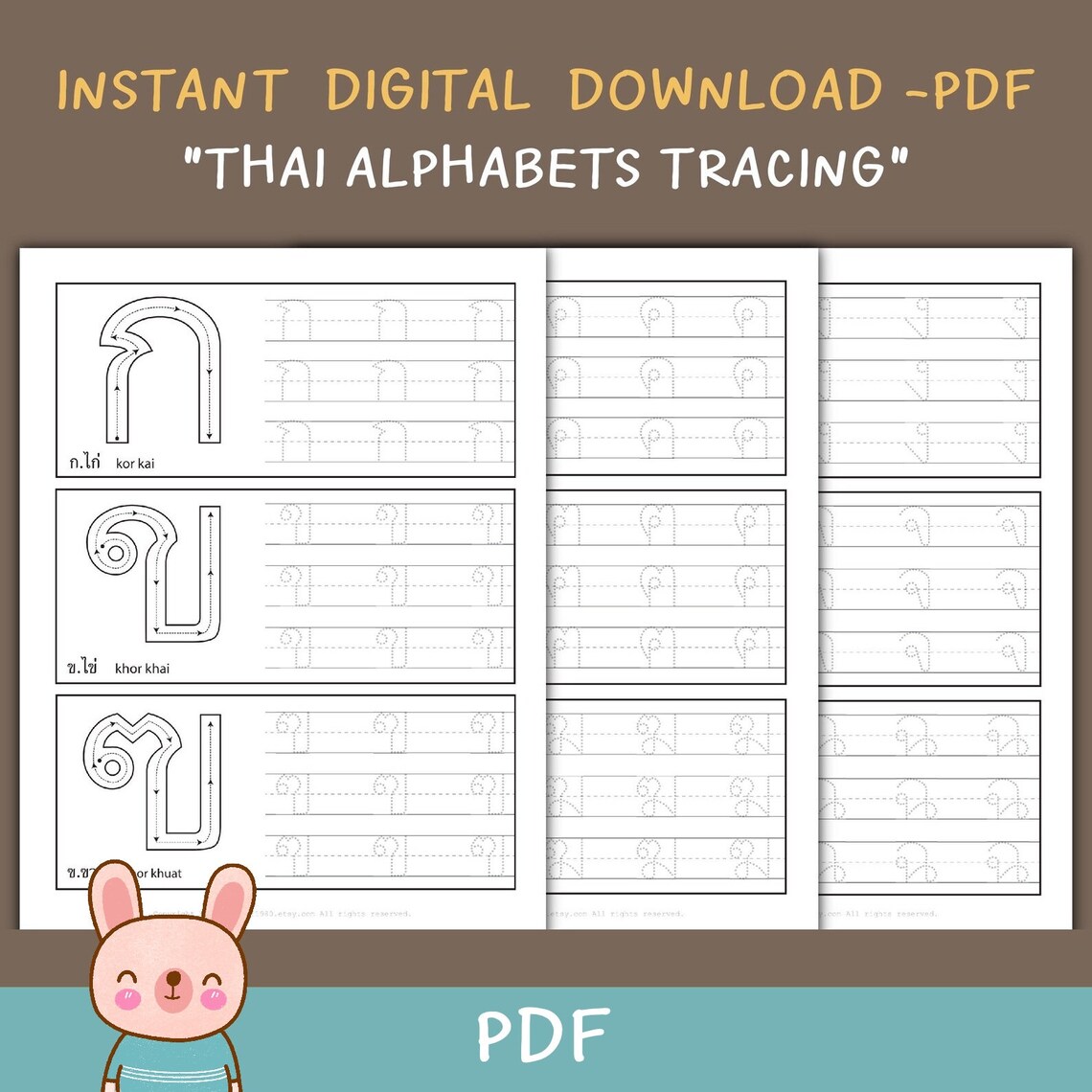 Thai Alphabets Tracing Worksheet, for Teacher, Printable PDF, Instant ...