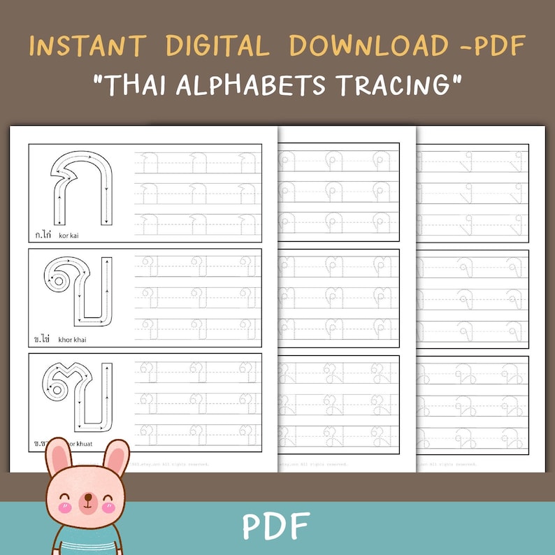Thai Alphabets Tracing Worksheet, for Teacher, Printable PDF, Instant ...