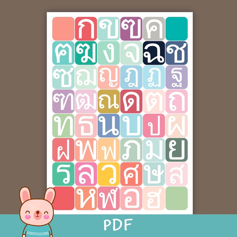 Thai Alphabets Poster, High Resolution PDF, Learning Thai, Instant ...