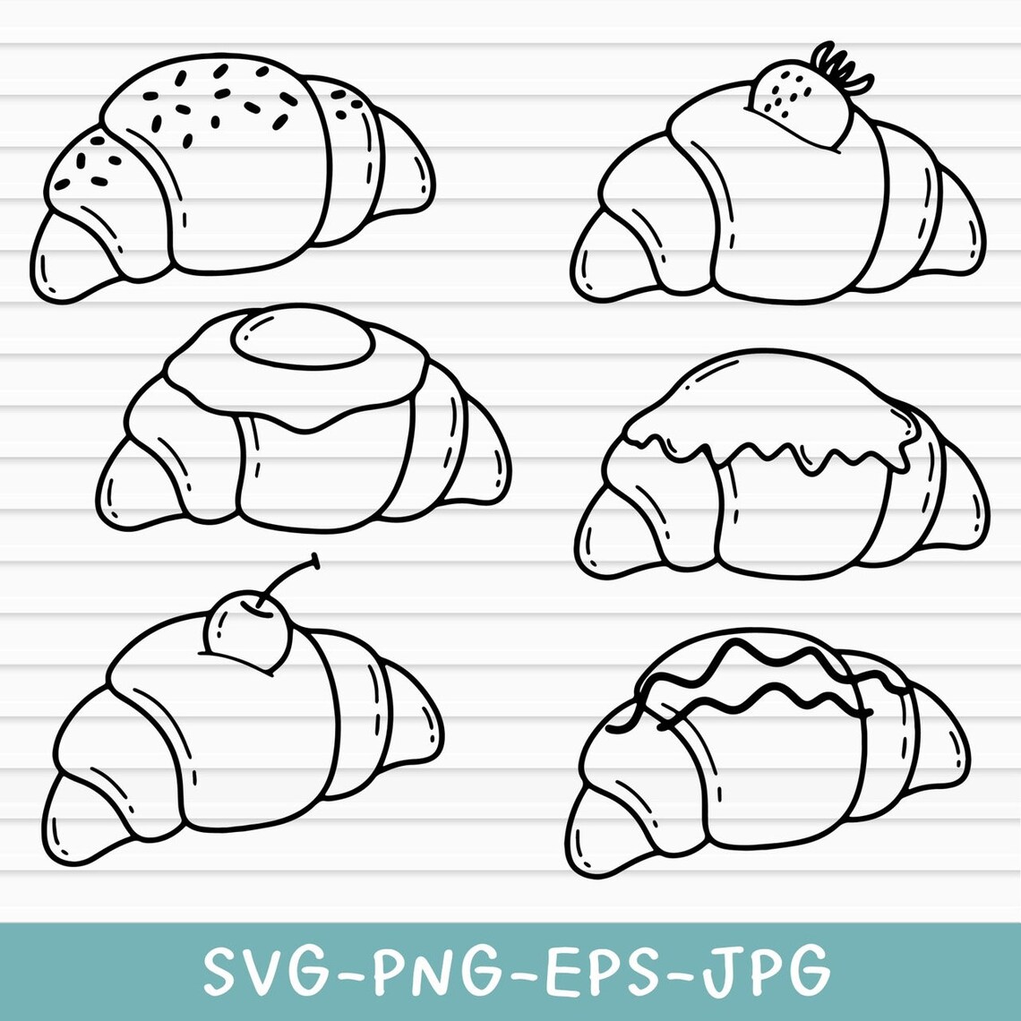 6 Croissant SVG, Dessert Vector, Line Art, Fast Food, Croissant Png ...
