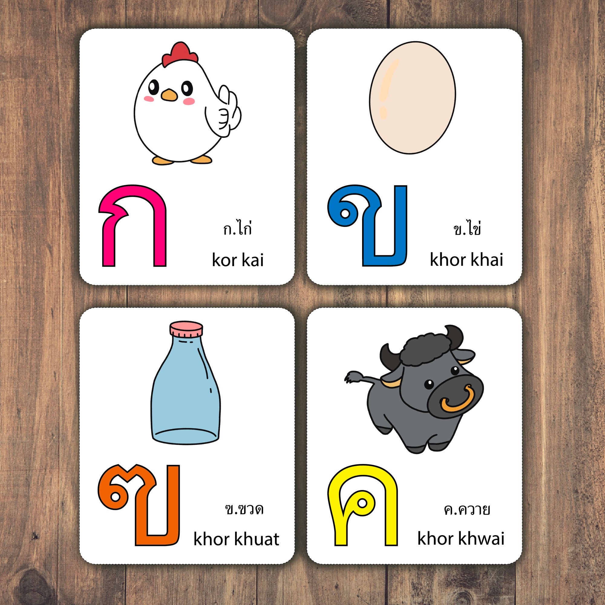 Thai Alphabet Flash Cards With Pictures: Learning Thai (PDF) - Etsy