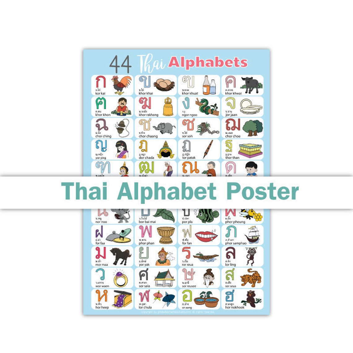 Thai Alphabets Poster High Resolution PDF PNG FREE | Etsy Canada