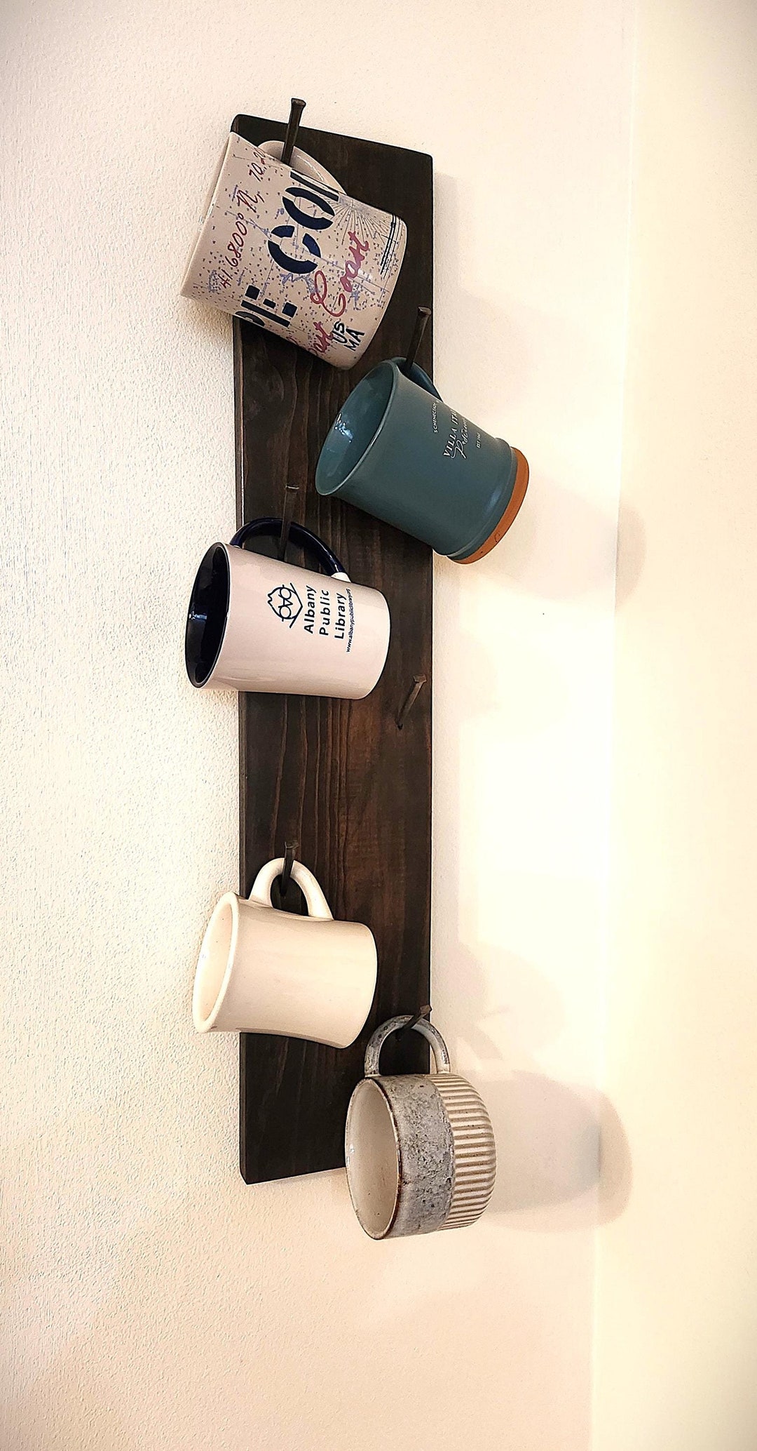 Rustic Wooden Mug Rack: Wall-mounted Coffee Mug Organizer - Etsy
