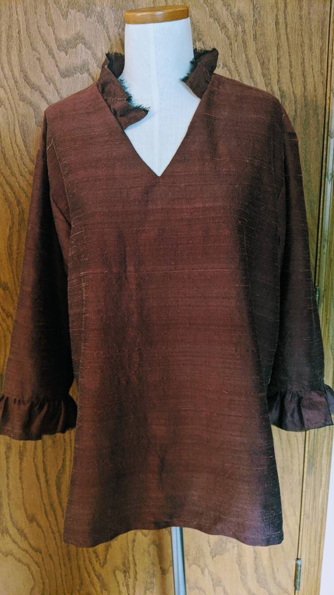 100% Washed Silk Bronze/copper Color Tunic Top, Size Medium, Ruffled ...