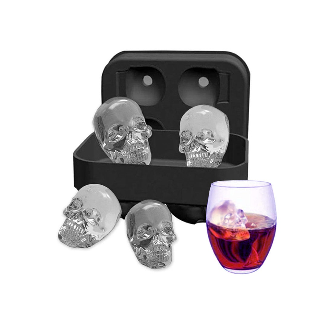 3D Skull Ice Cube Tray Make 4 Skulls, Halloween Silicone Candy Mold ...