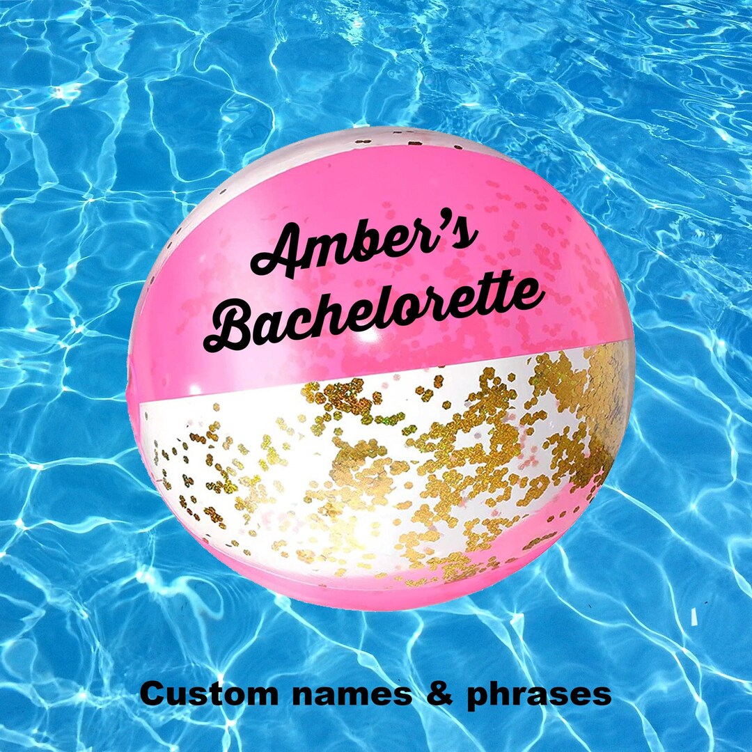 Personalized Beach Balls in Pink and Glitter for a Bachelorette, Pool ...