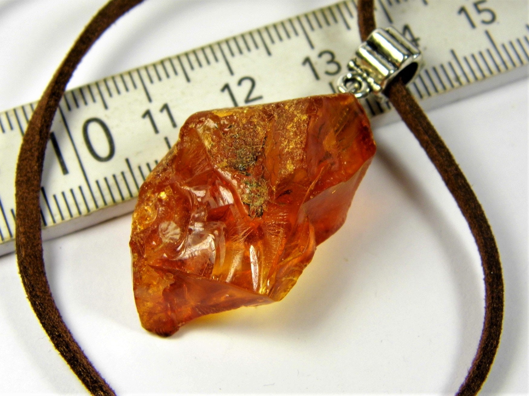 Raw Genuine Baltic Amber necklace pendant natural transparent stone 7.5 ...