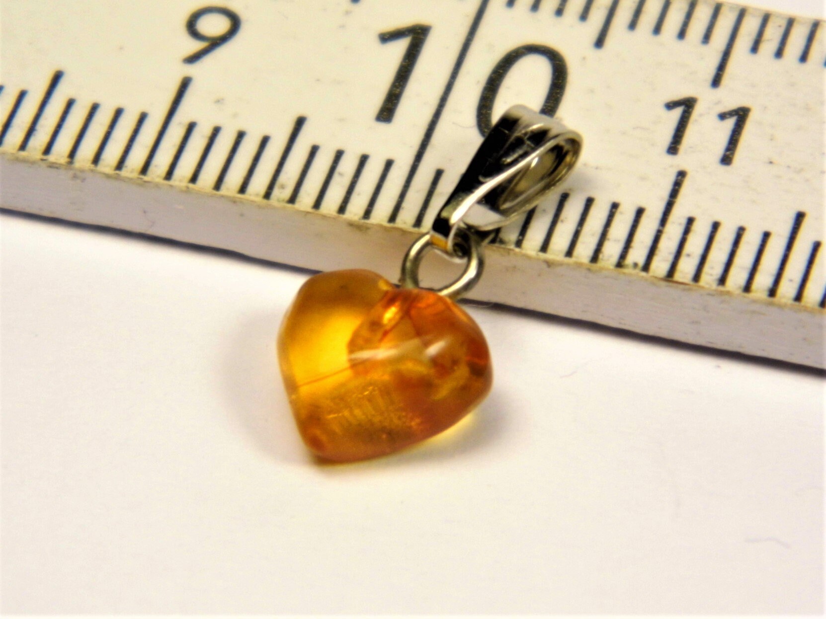 Natural genuine Baltic Amber stone heart shape pendant cognac / honey ...