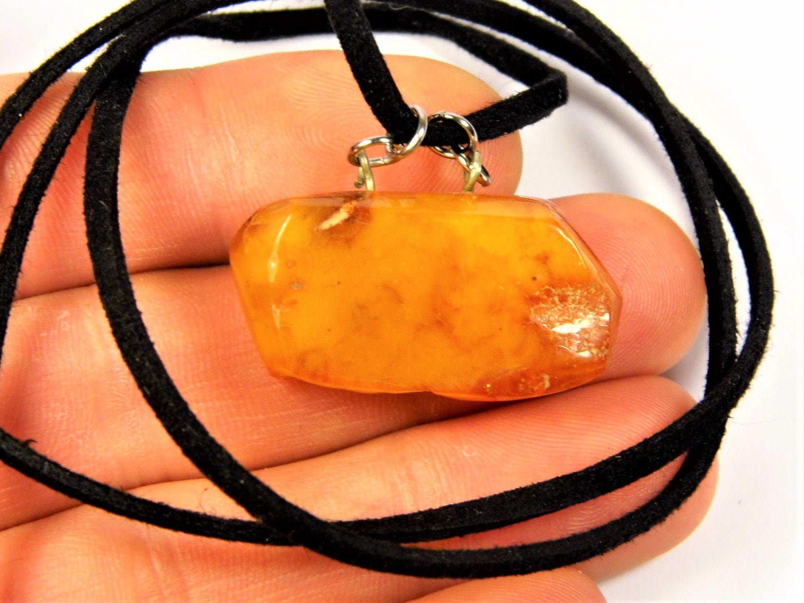 Baltic Amber stone natural genuine polished pendant necklace honey ...