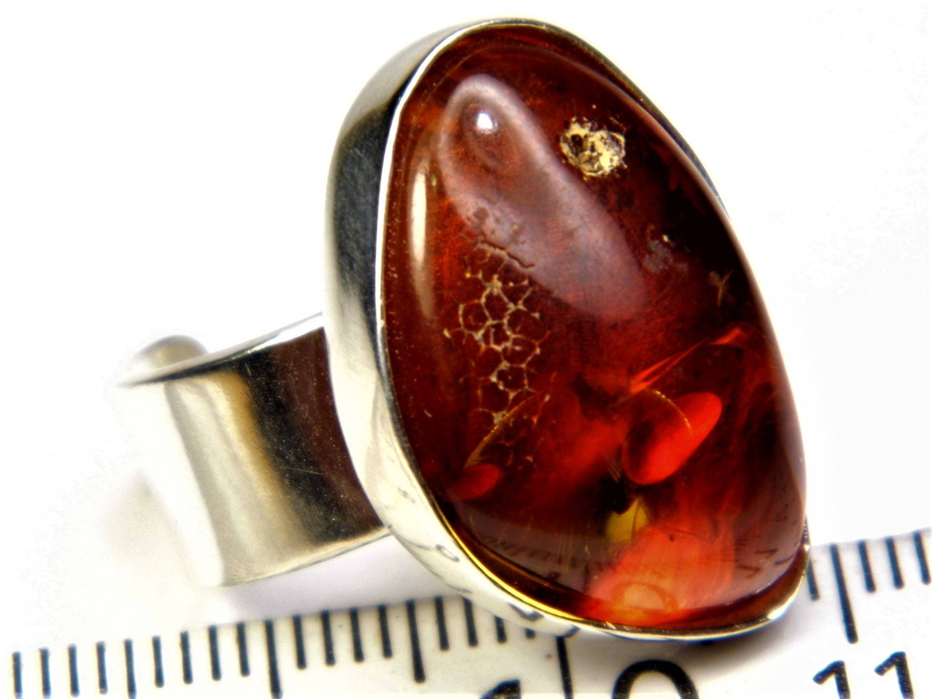 Silver Plated adjustable ring with natural genuine real Baltic Amber ...