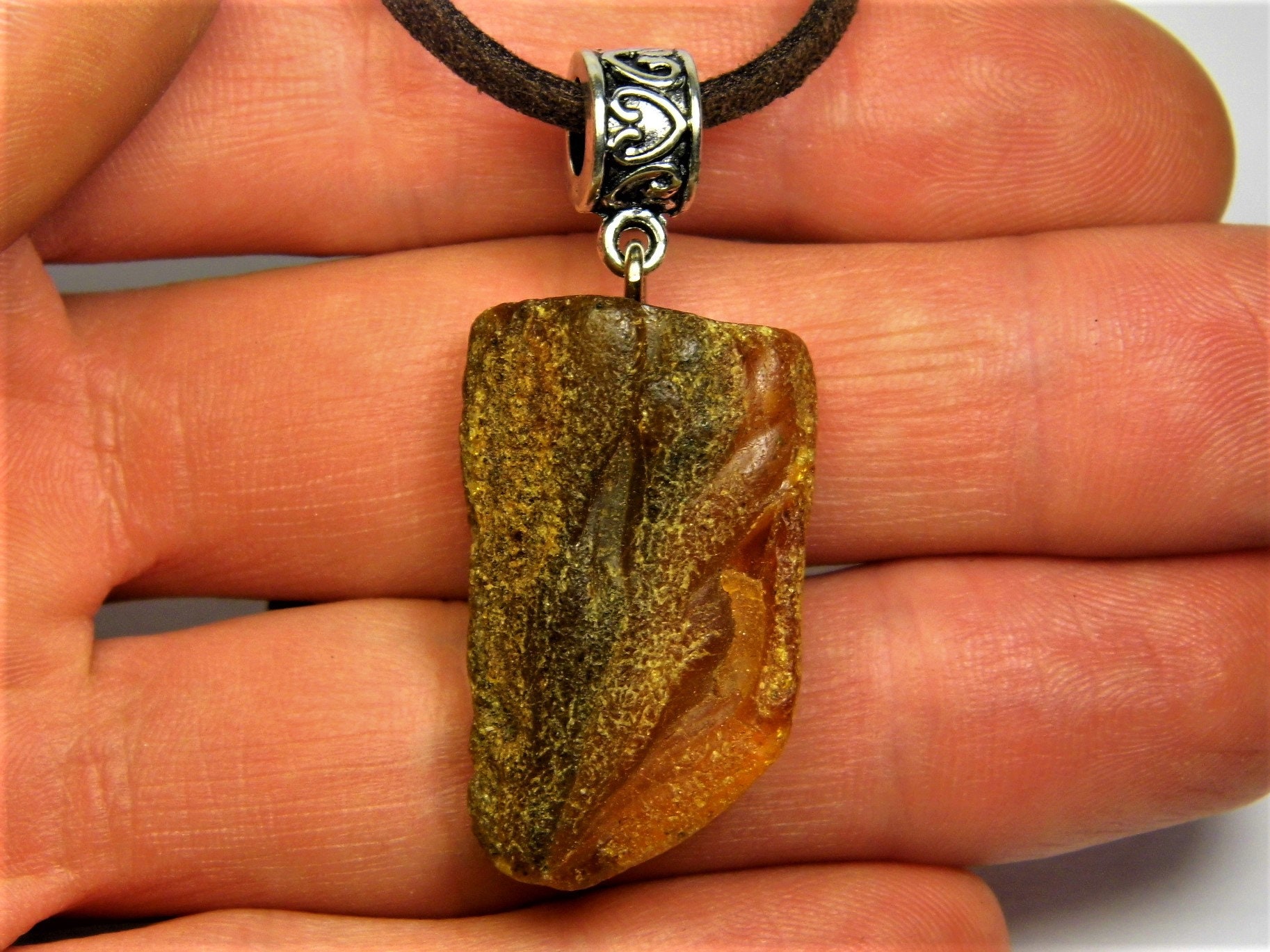 Raw unpolished genuine Baltic Amber necklace pendant natural unique ...