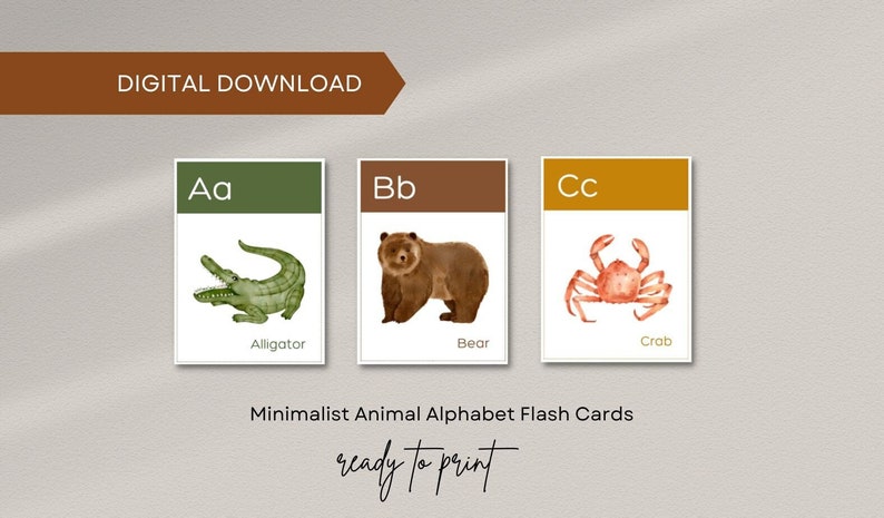Minimalist Animal Alphabet Flash Cards Printable Learning - Etsy