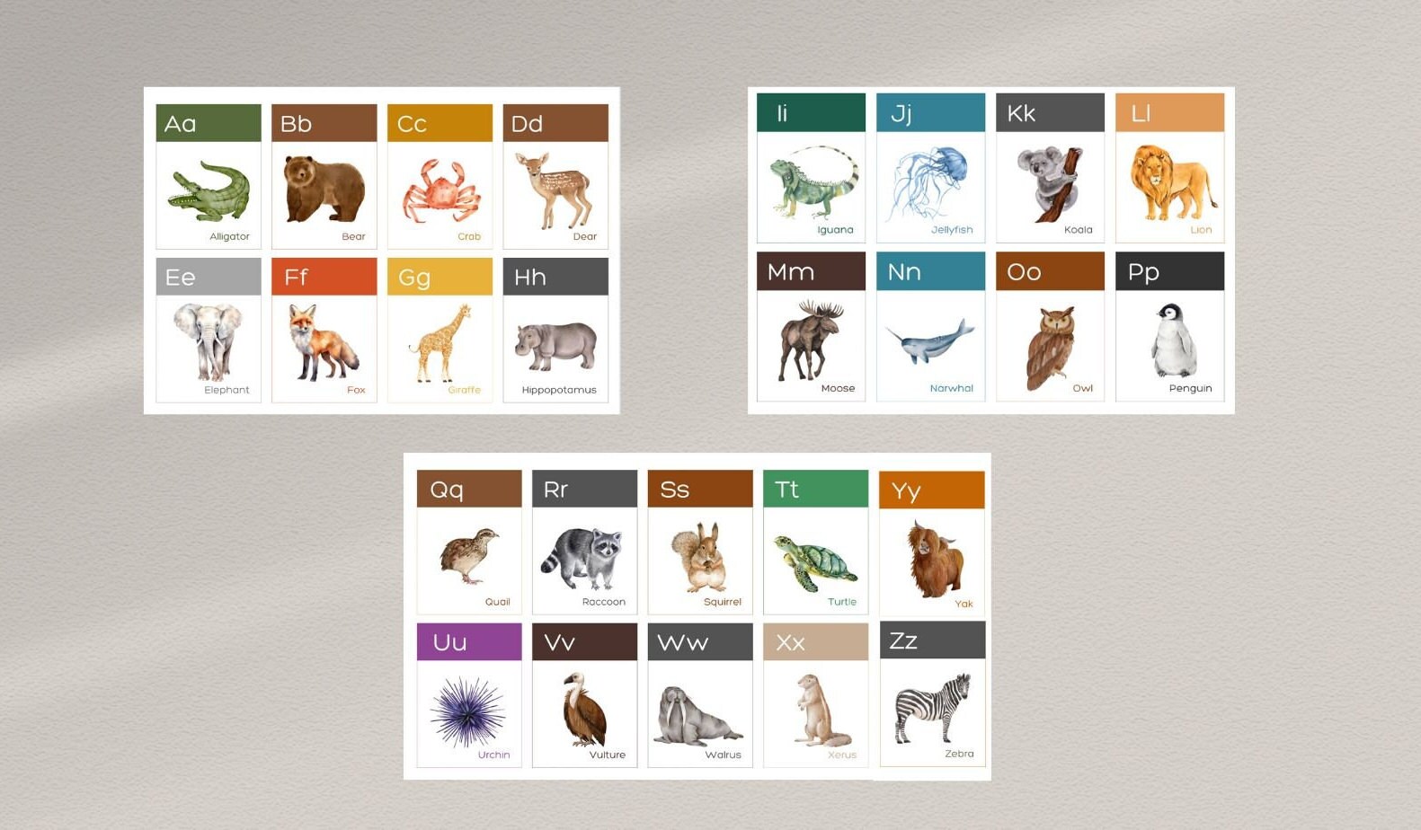 Minimalist Animal Alphabet Flash Cards Printable Learning - Etsy