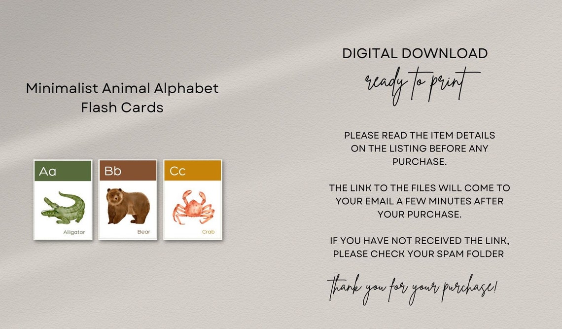 Minimalist Animal Alphabet Flash Cards Printable Learning - Etsy
