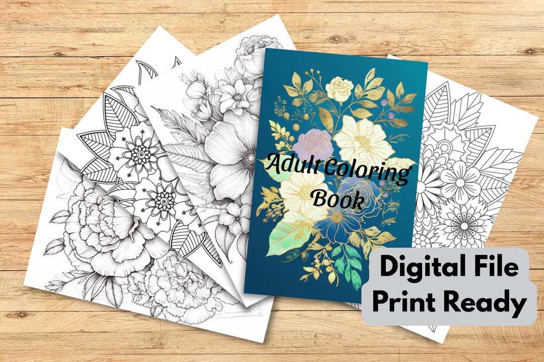 Adult Coloring 50+ Flowers Coloring Pages, Digital and Printable ...