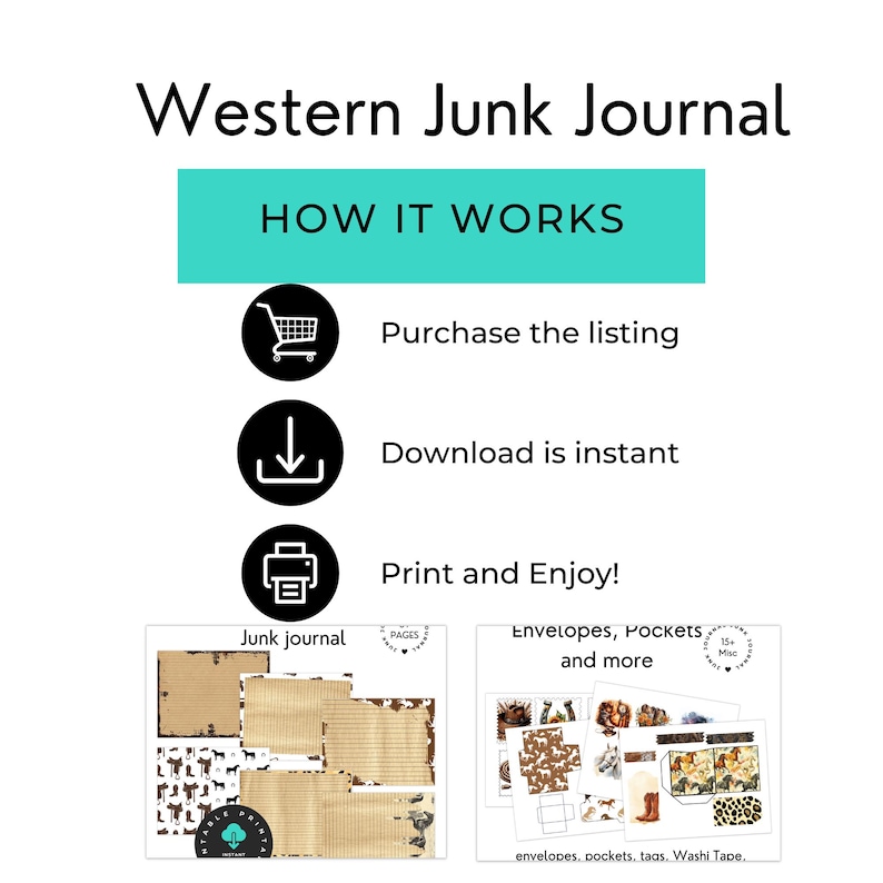 Horse Western Themed Printable Junk Journal Kit, Digital File, Digital ...