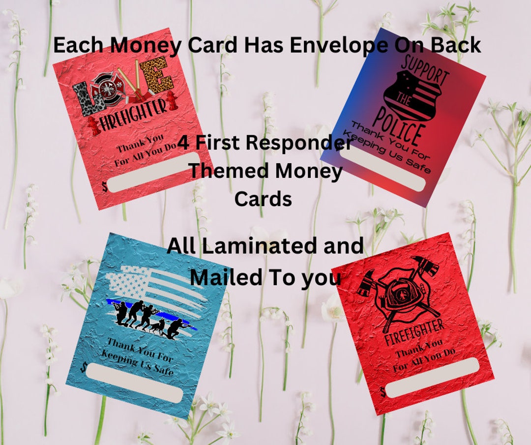 4 First Responder Themed Money Cards With Envelope Holder on Back ...