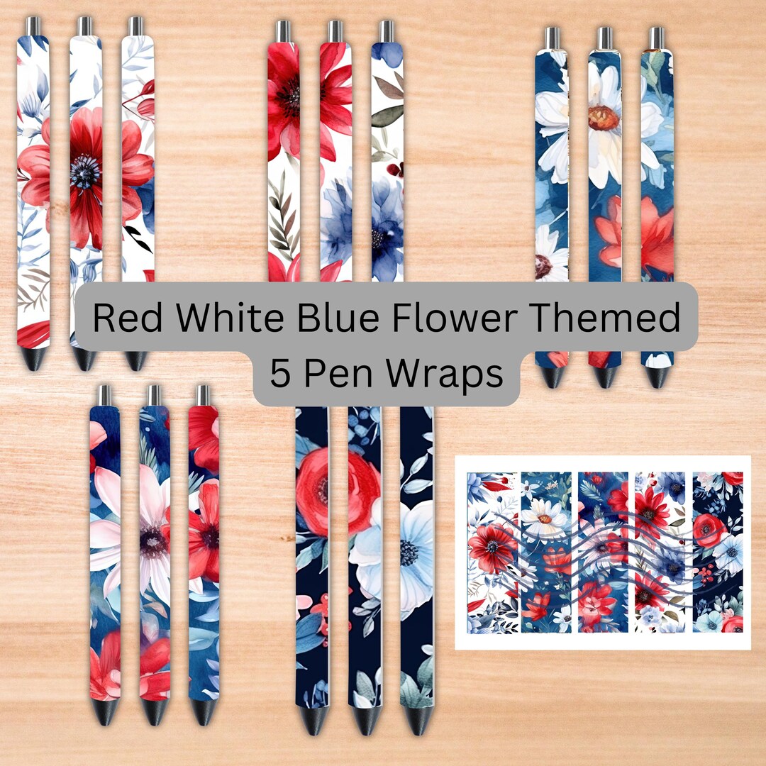 Red White Blue Flower Pen Wraps Set, Epoxy Pen Wraps, Digital File ...