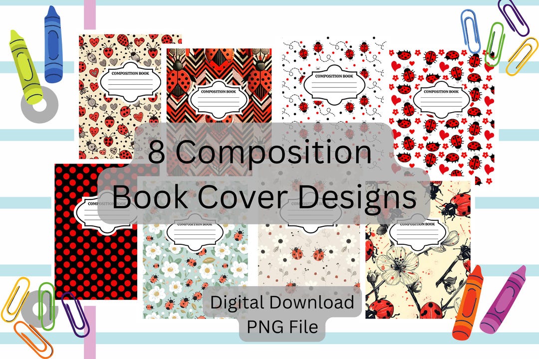 8 Ladybug Themed Composition Book Covers, PNG File, Digital Download - Etsy