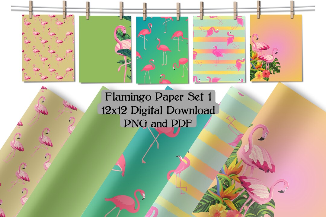 Flamingo Digital Paper Set 1, Junk Journal, Sublimation Wraps ...