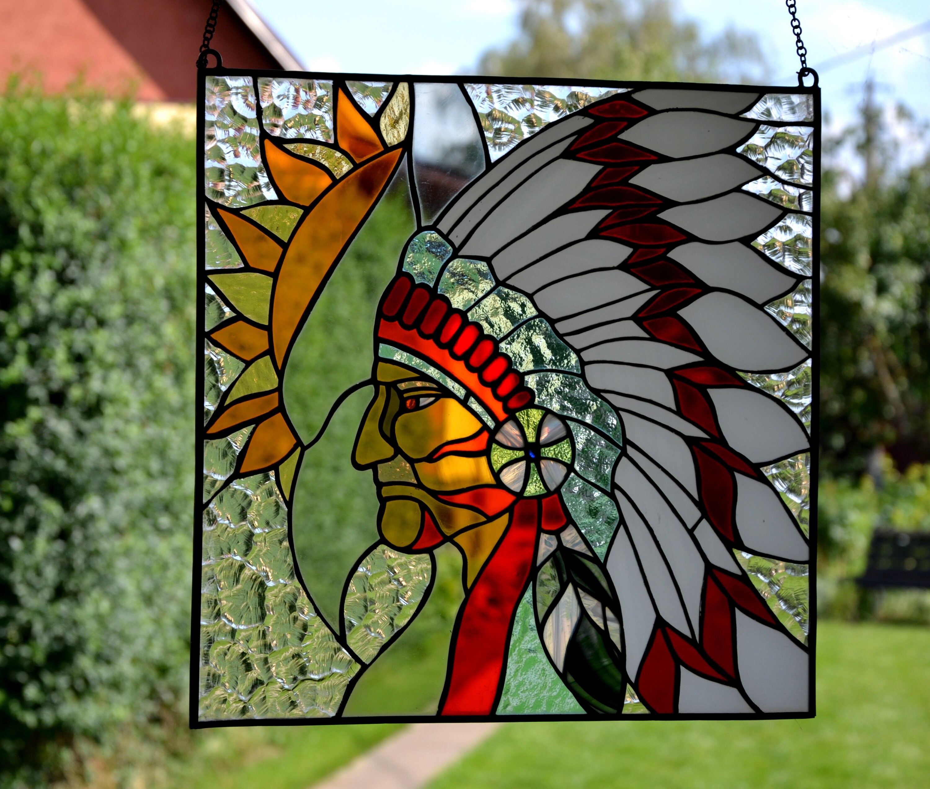 Indian Stained glass panel Tiffany method Suncatcher window | Etsy