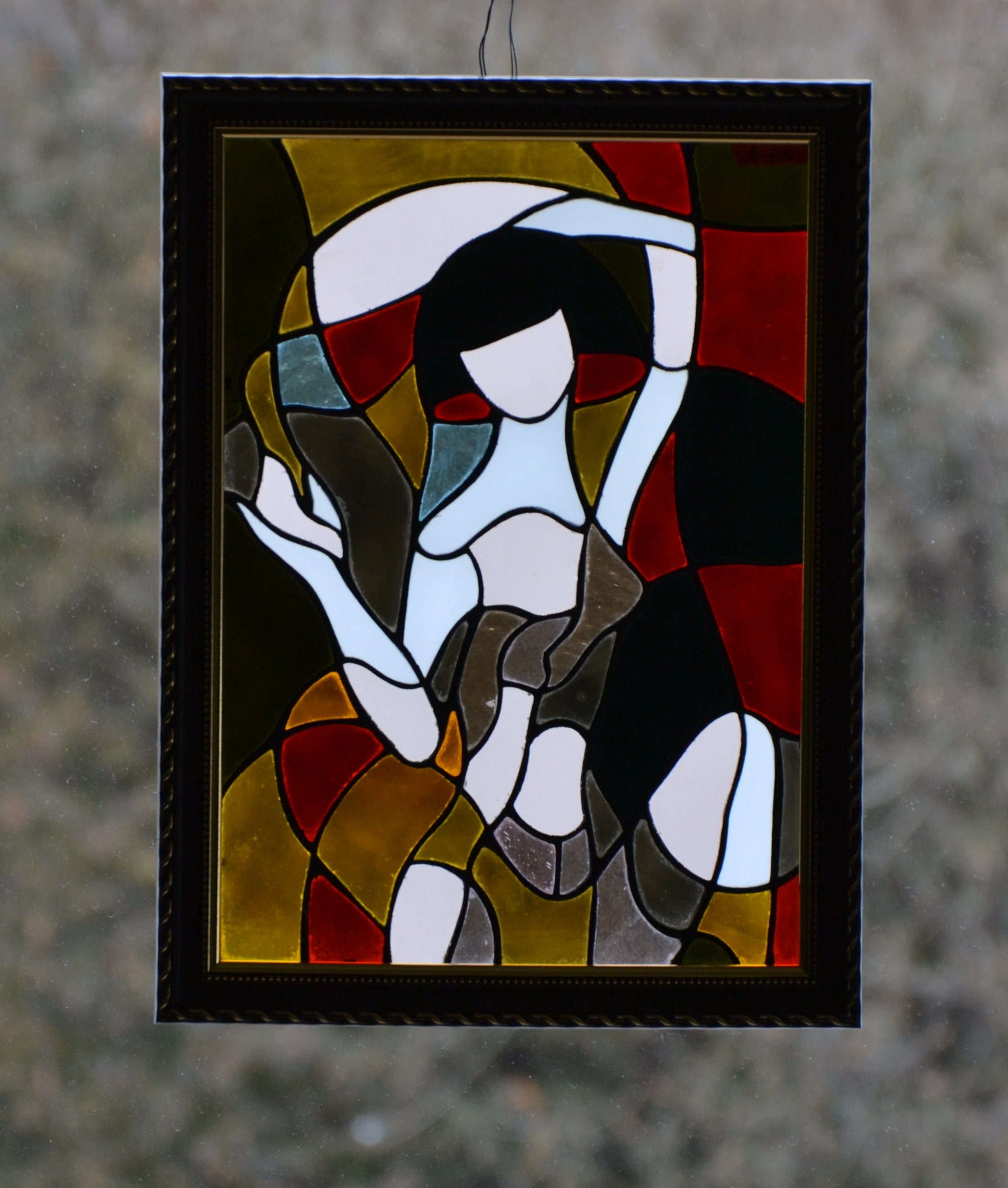 Lady Stained glass panel Tiffany method. Suncatcher window | Etsy