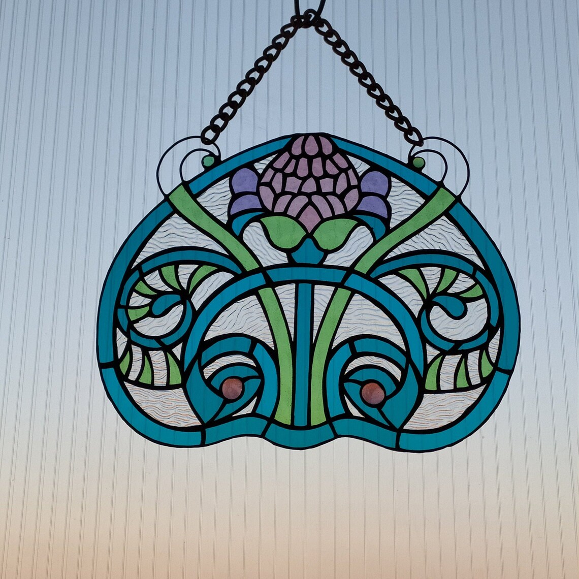 Lilac Thistle Suncatcher. Stained Glass Window Hanging.tiffany Glass ...