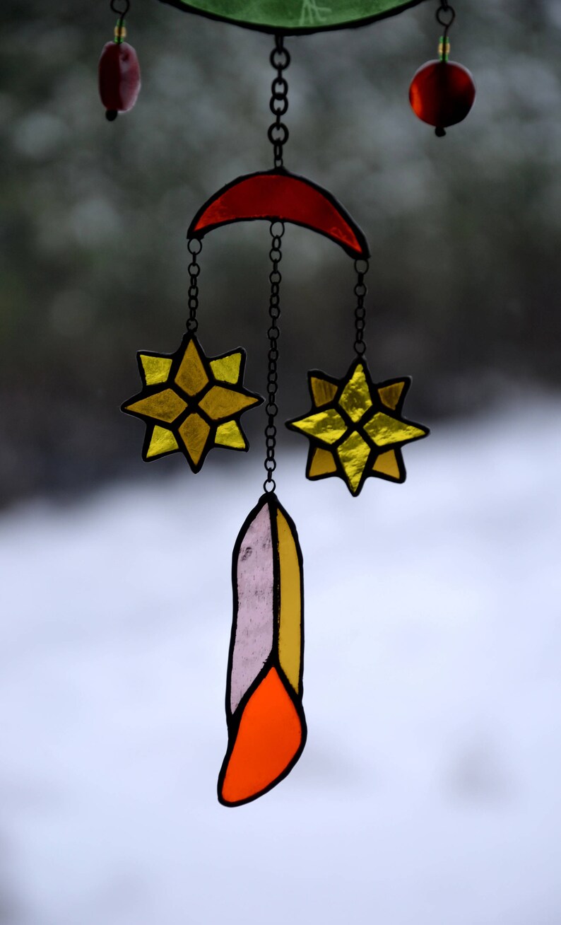 Suncatcher Crescent Tiffany Mosaic Window Pendant. Handmade Wall ...