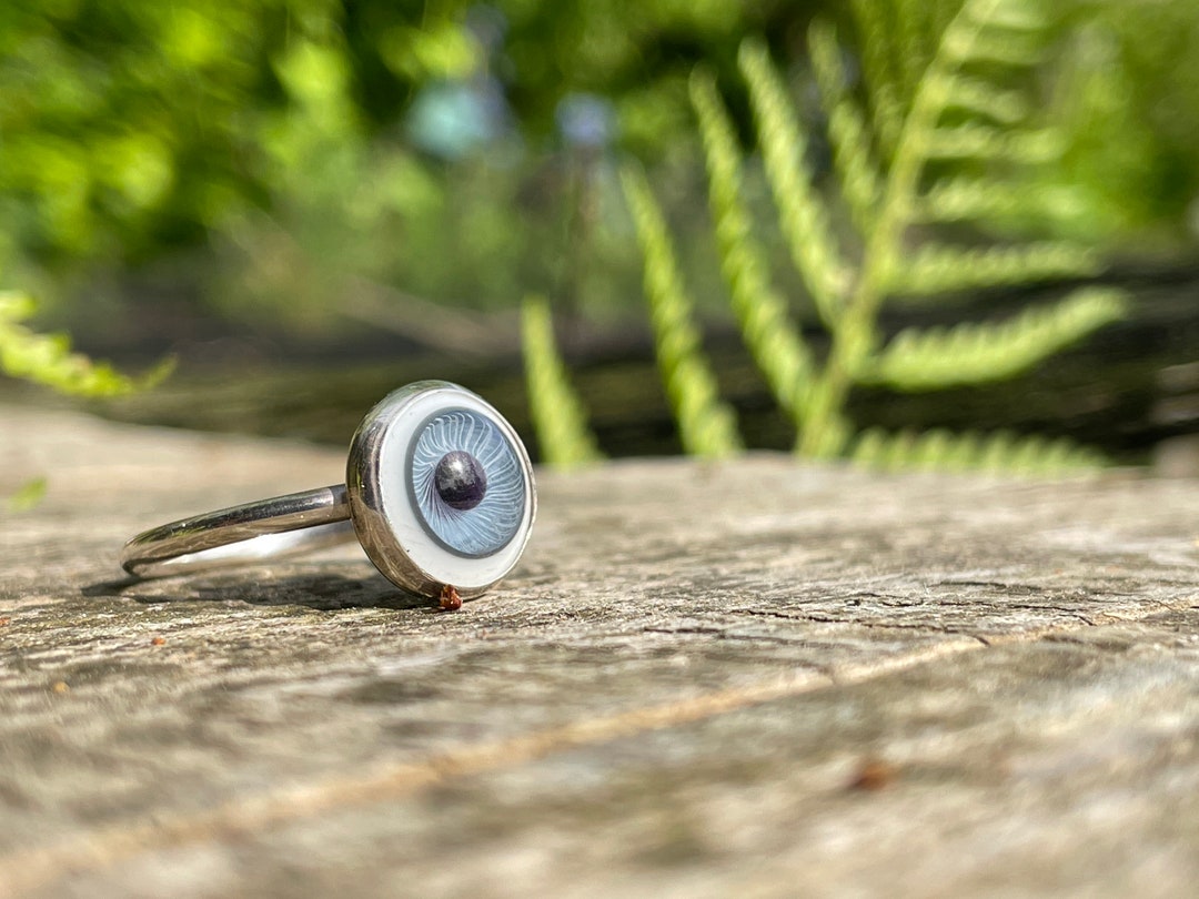 Pretty Blue Glass Eyeball Silver Ring - Etsy