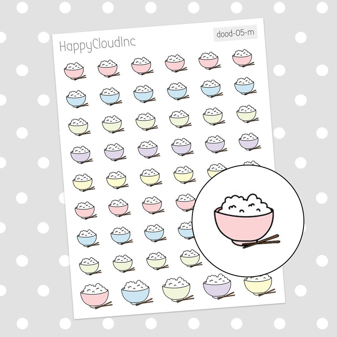 Cute Rice Bowl Stickers | Hand Drawn Planner Stickers - Etsy