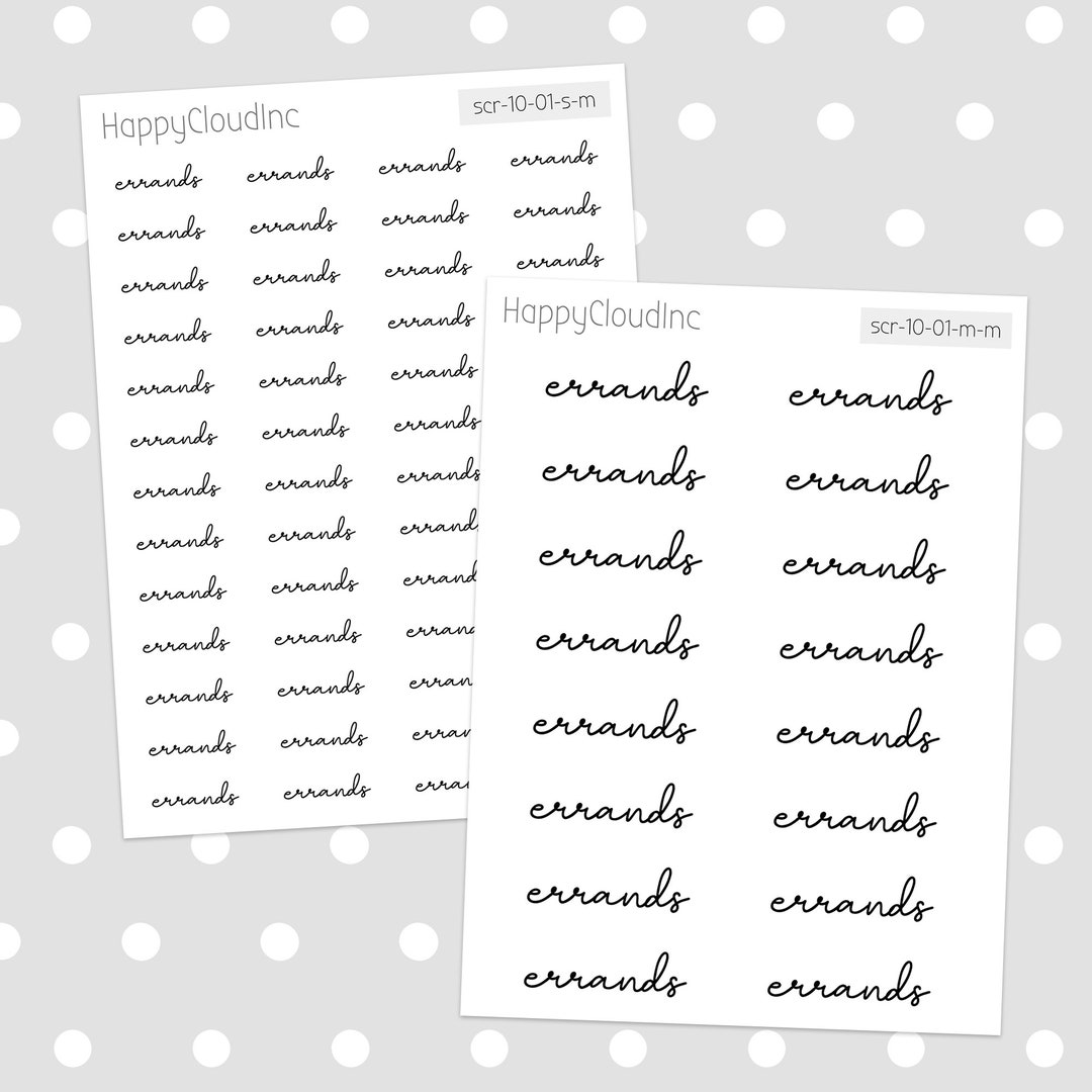 Errands Script Word Planning Stickers | Planner Stickers (1 Sheet) - Etsy