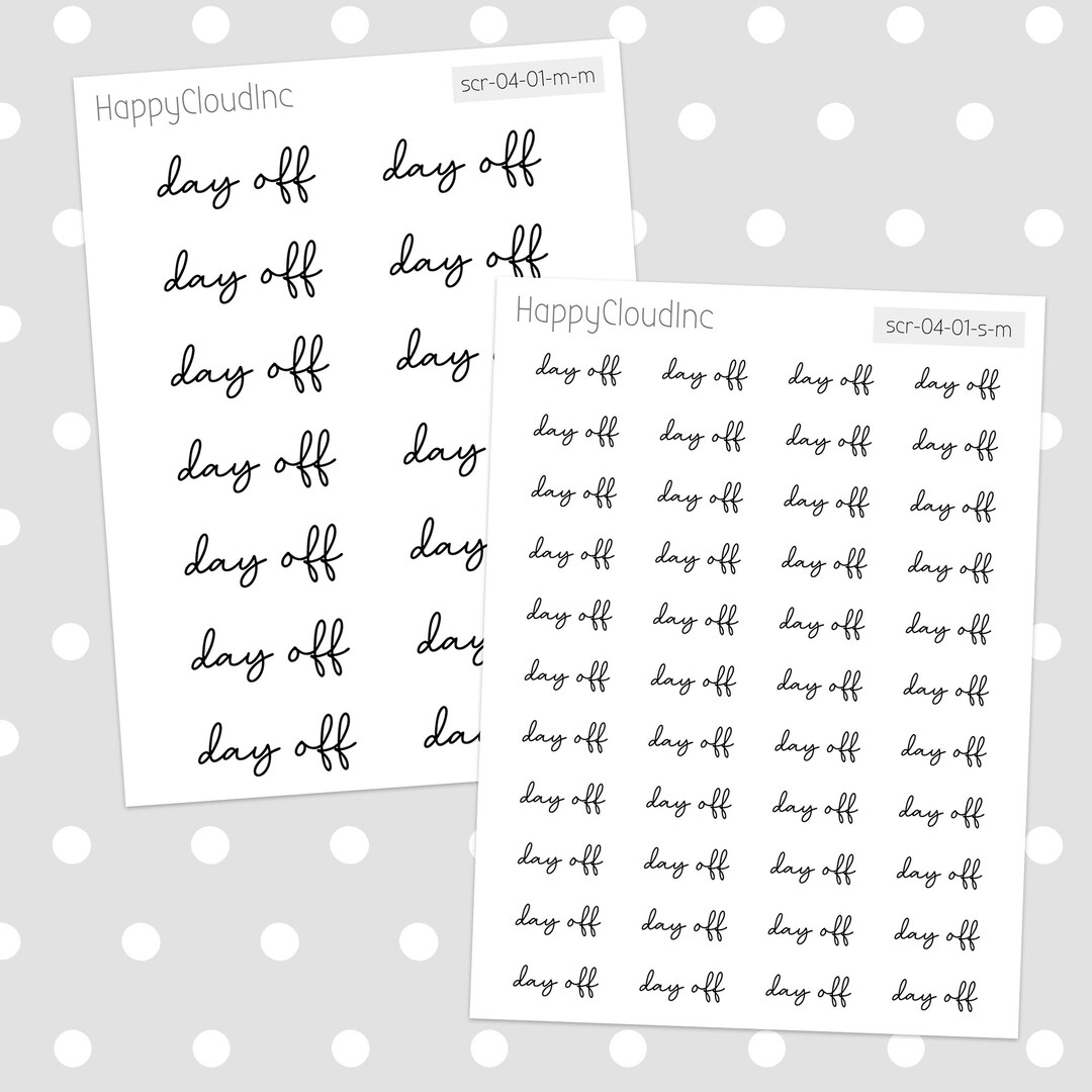 Day off Script Word Planning Stickers | Planner Stickers (1 Sheet) - Etsy