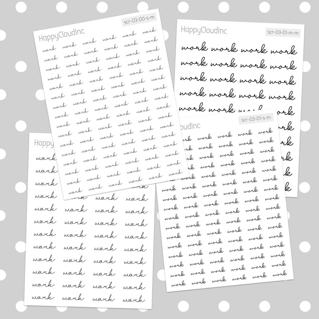 Work Script Word Planning Stickers | Planner Stickers (1 Sheet) - Etsy