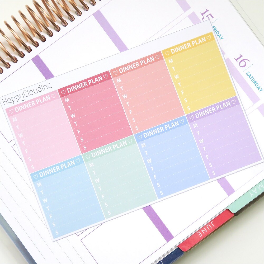 Pastel Rainbow Sidebar Weekly Dinner Planner Stickers | Etsy