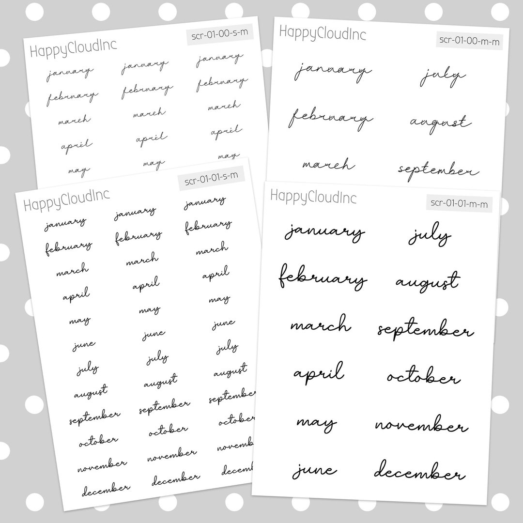 Months Script Word Planning Stickers | Planner Stickers (1 Sheet) - Etsy