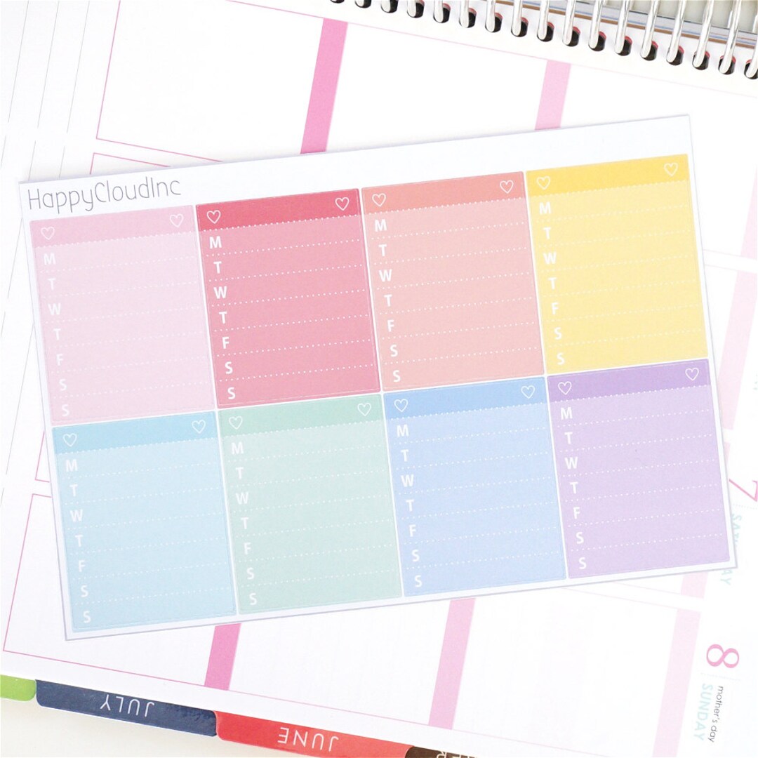 Pastel Rainbow Sidebar Weekly Tracker Blank Planner Stickers - Etsy